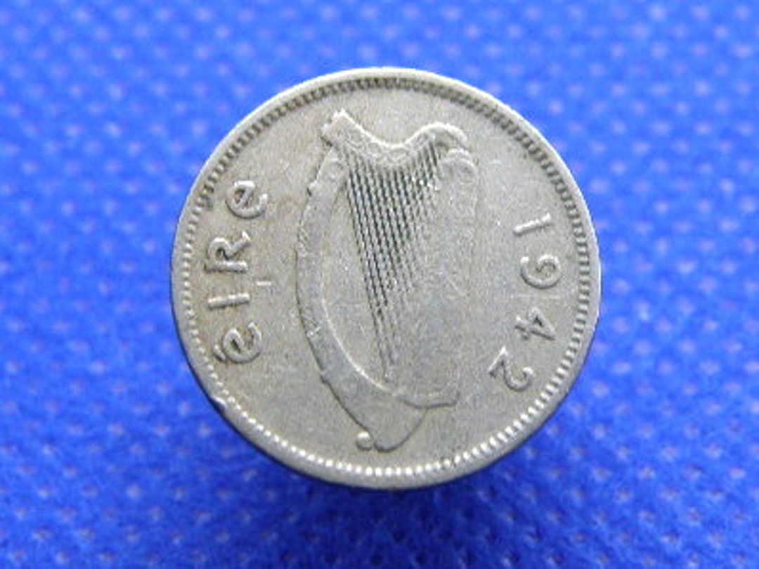 1942 IRELAND / EIRE THREEPENCE Coin - 3d Coin. Irish Hare & Harp Design ...