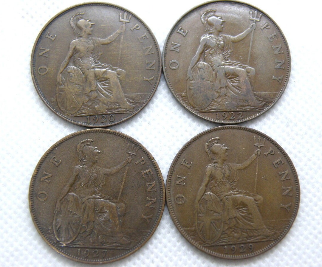 BRITISH PENNY COINS King George V 1920 1922 1927 1929 Genuine Original ...