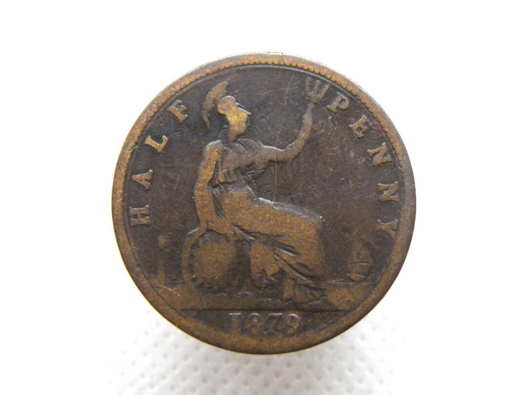 1879 HALFPENNY COIN - Victorian Bronze 1/2 Penny Coin. Queen Victoria ...