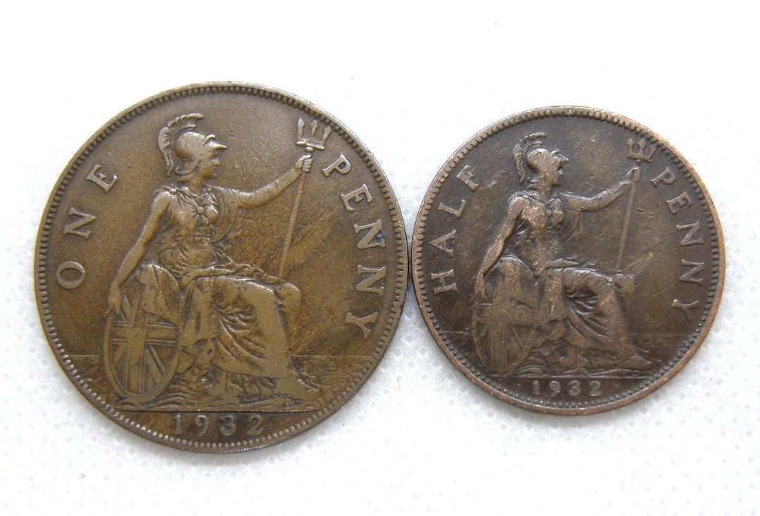 1932 British PENNY & HALFPENNY COINS - King George V - Original G.B ...
