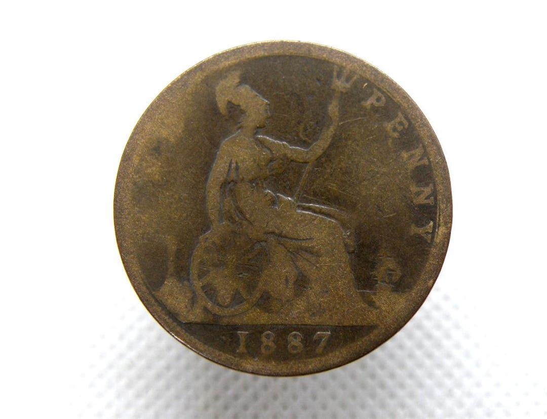 1887 PENNY COIN - Queen Victoria - Original Bronze One Penny 1d Coin ...