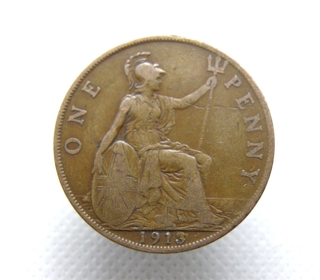 1913 PENNY COIN King George V Bronze One Penny Coin. Original Coin ...