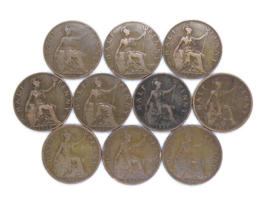 1920's HALFPENNY COIN DATE Run King George V 1920 Through to 1929 10 ...