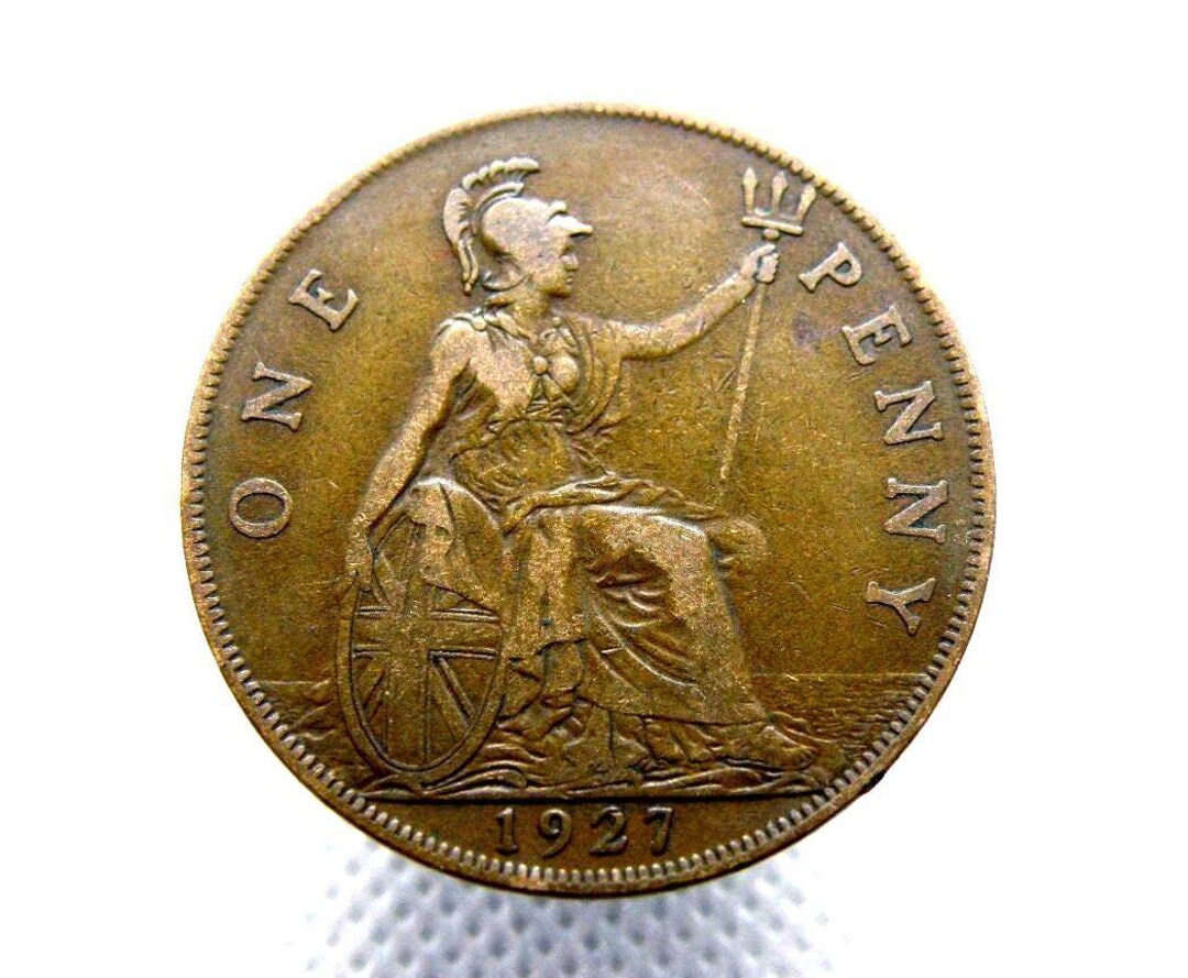 1927 British PENNY COIN - King George V - Bronze - Original Large 1d ...