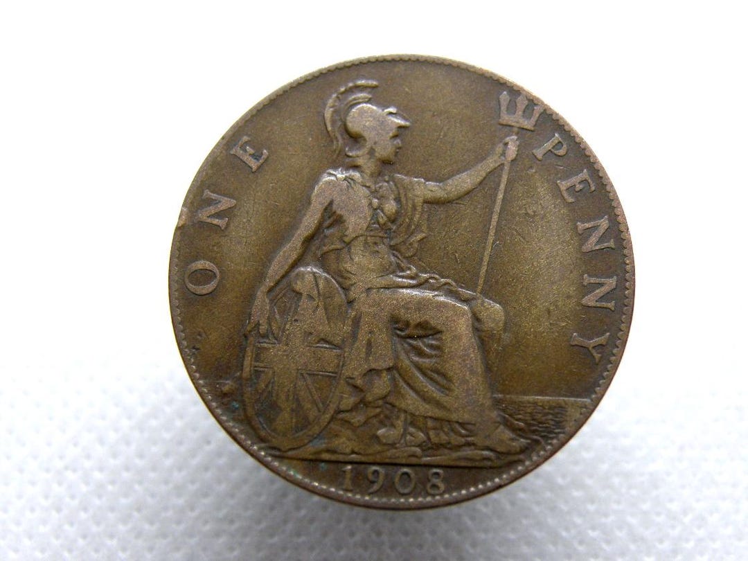 British 1908 PENNY COIN - King Edward VII - Bronze - Large One Penny ...