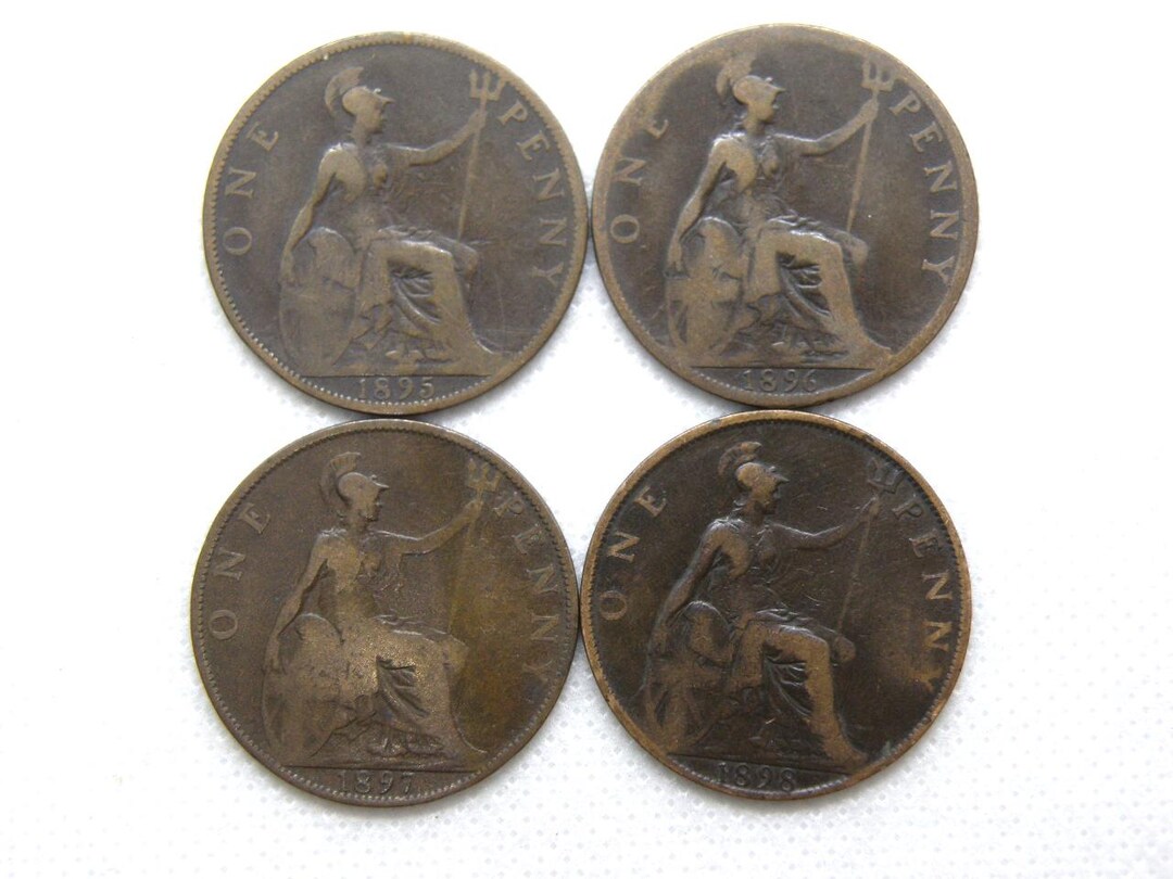 VICTORIAN PENNY COINS 1895 1896 1897 1898 - Queen Victoria Date Run ...