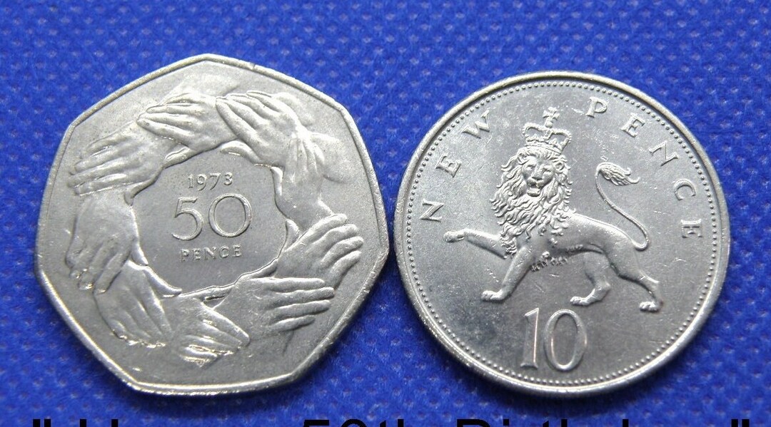 1973 COINS !! - British Decimal Fifty Pence & Ten Pence Coins - 53 Year ...