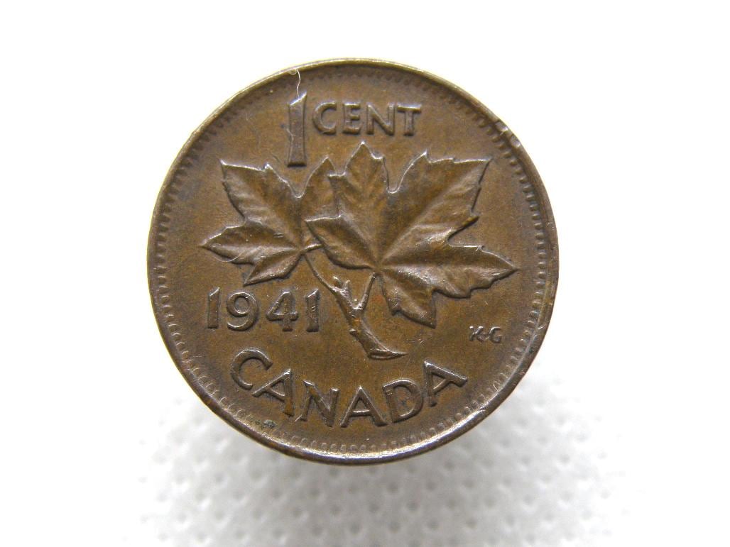 1941 CANADA One Cent COIN - King George VI - Genuine Commonwealth ...