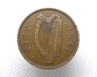 1965 IRISH PENNY COIN - Bronze 1d - Hen & Chicks / Harp Design ...