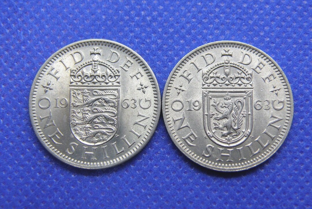 1963 Birthday SHILLING COINS English & Scottish Designs Genuine Queen ...