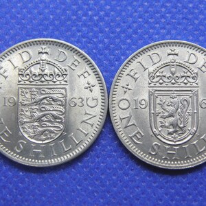 1963 Birthday SHILLING COINS English & Scottish Designs Genuine Queen ...