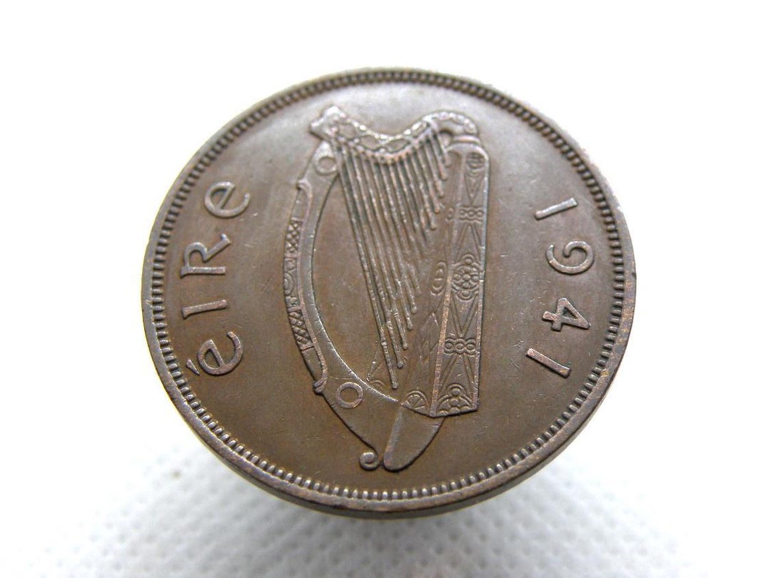 1941 IRELAND / EIRE PENNY Coin - Bronze 1d Coin - Hen & Chicks / Harp ...