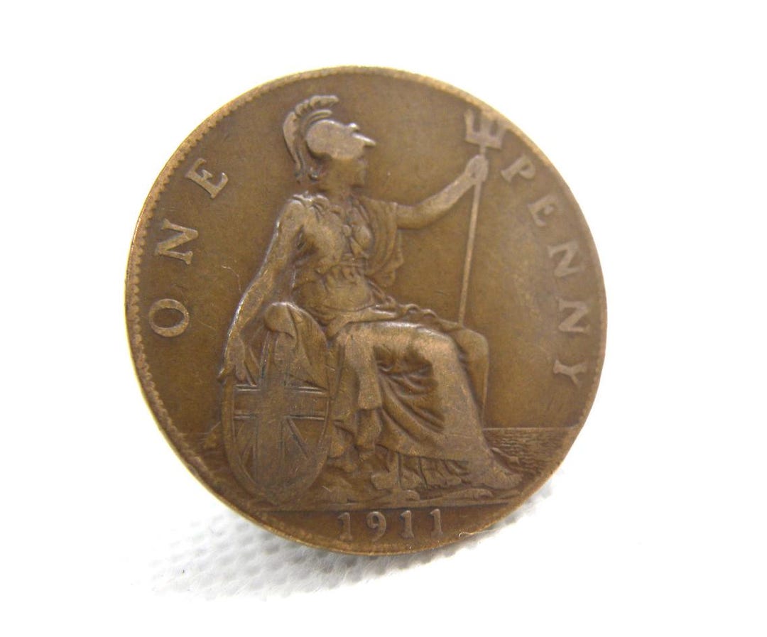 1911 BRITISH PENNY COIN - King George V - Bronze - Large Penny 1d Coin ...