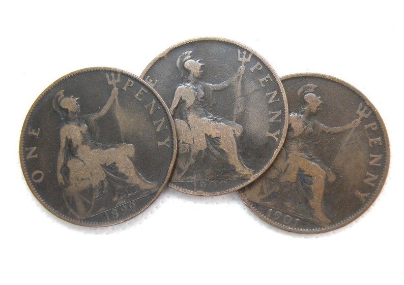 Genuine VICTORIAN PENNY COINS - 1899 1900 1901 British Queen Victoria ...