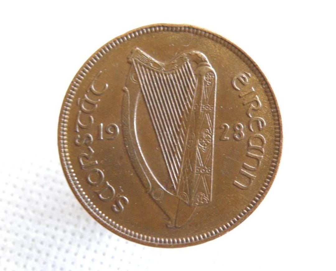 1928 IRELAND / EIRE PENNY Coin - Bronze 1d Coin - Hen & Chicks / Harp ...