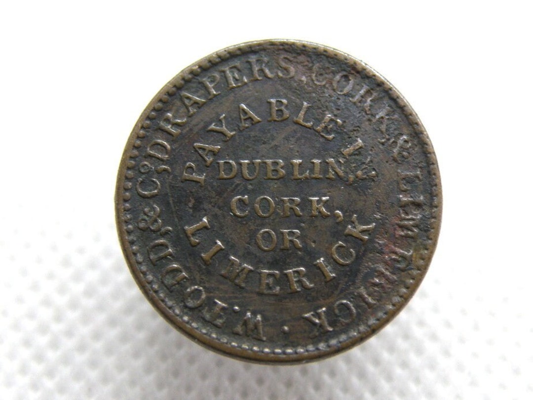 IRISH 1834 FARTHING TOKEN Coin Original British Unofficial Copper Coin ...