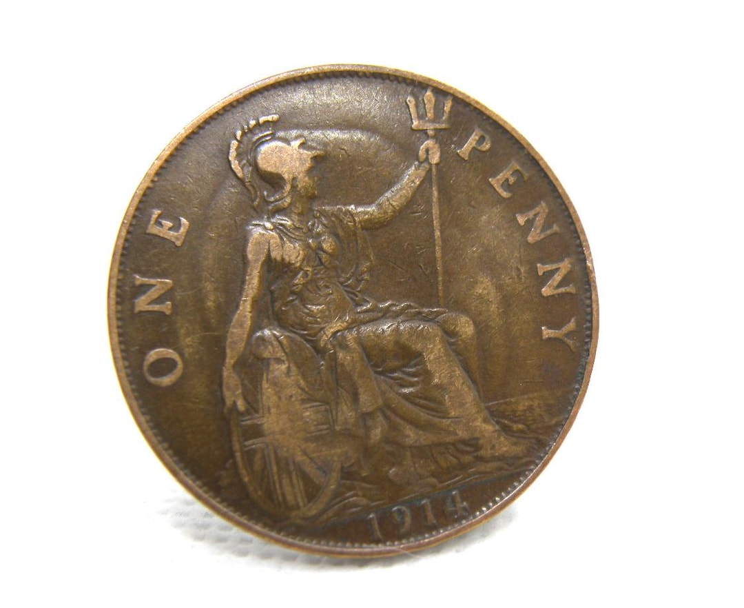 1914 BRITISH PENNY COIN - King George V - Bronze - One Penny 1d Coin ...