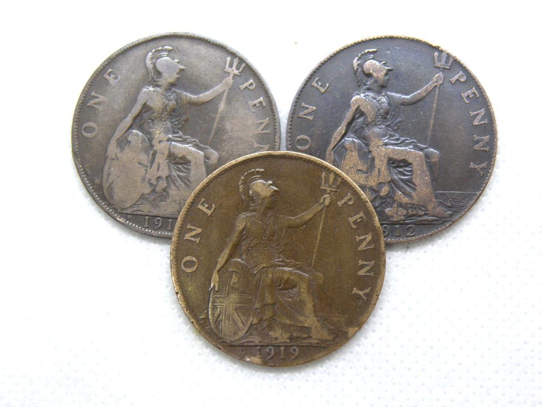 1912 'H', 1918 'H' & 1919 PENNY COINS - Heaton Mint Marks - King George ...