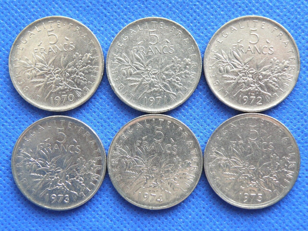FRANCE COIN GROUP - Date Run - 6 X 5 Francs Coins - 1970 to 1975 ...