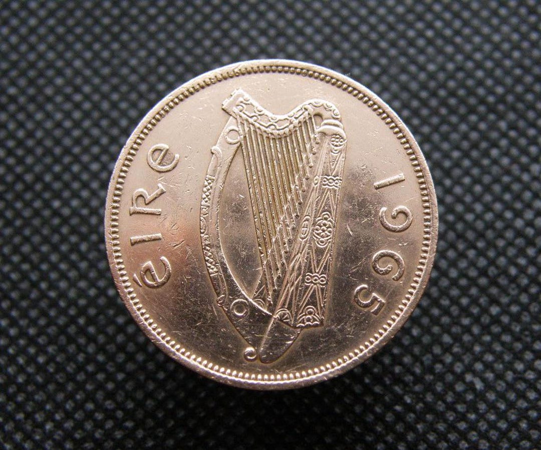 1965 IRISH PENNY COIN Bronze 1d Coin Hen & Chicks / Harp Design Ireland ...