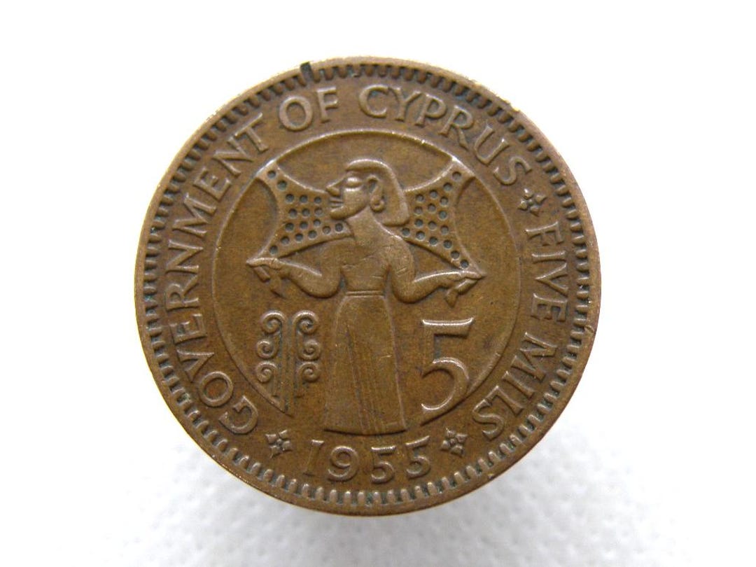 CYPRUS 1955 BRONZE COIN - 5 Mils Coin - Bronze Age Man Design - Genuine ...