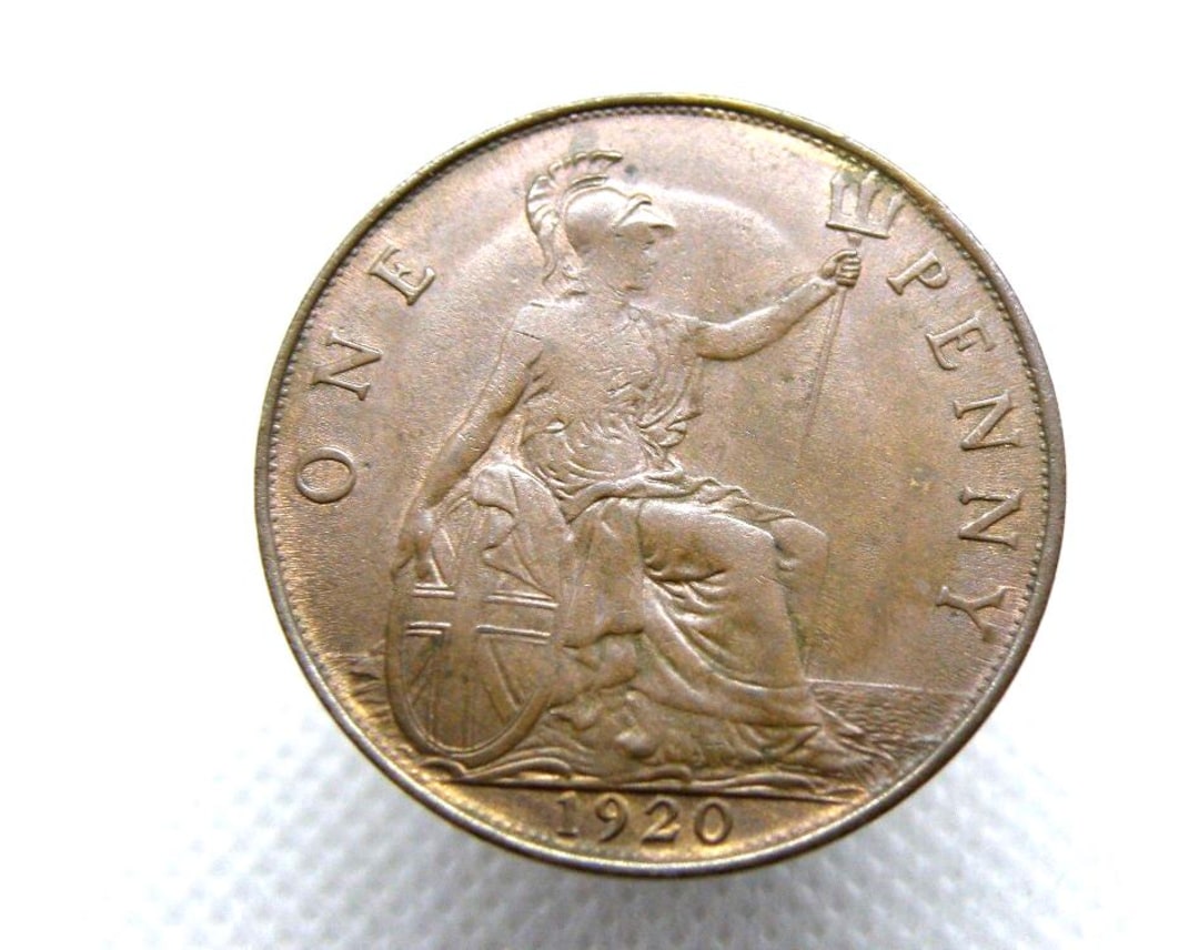 Original 1920 BRITISH PENNY COIN - King George V - Bronze - One Penny ...