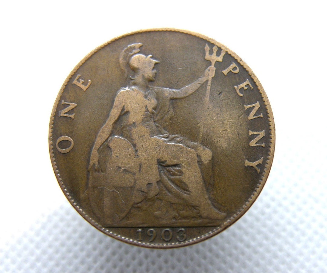 1903 PENNY COIN - King Edward VII - Bronze - One Penny Coin. Original ...
