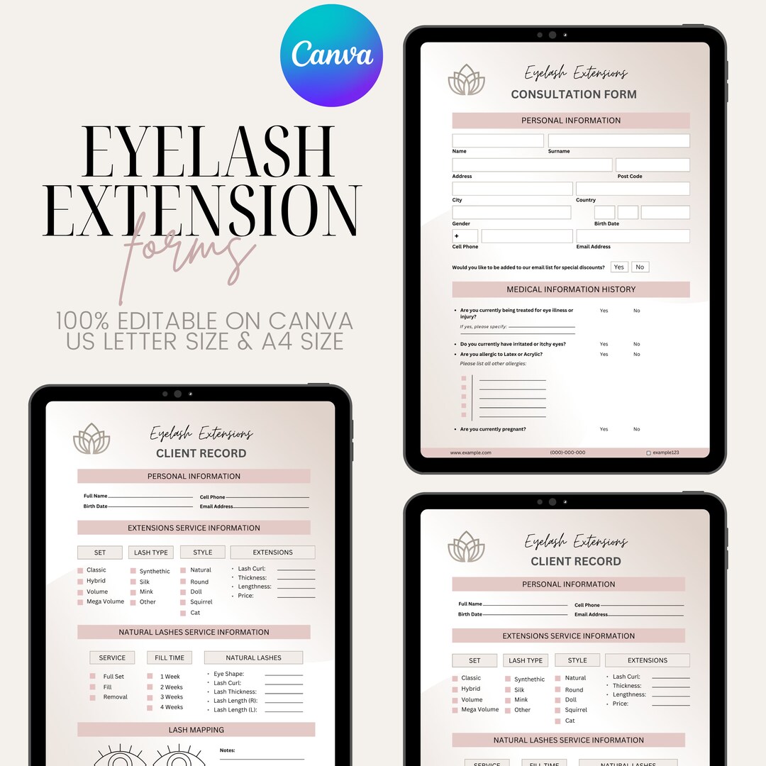 Editable Lash Extension Forms, Customizable Eyelash Client Intake, Printable Lash Consent Forms ...
