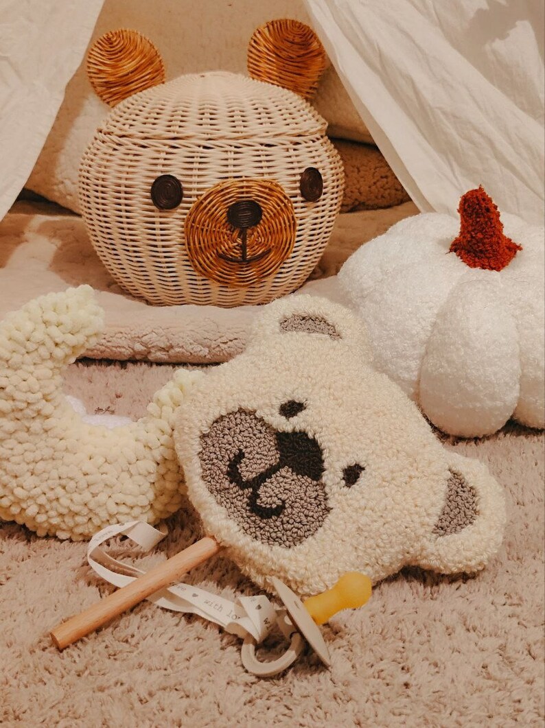 Ivory Punchneedle Teddy Bear on a Stick First Toy for Newborn Aesthetic ...