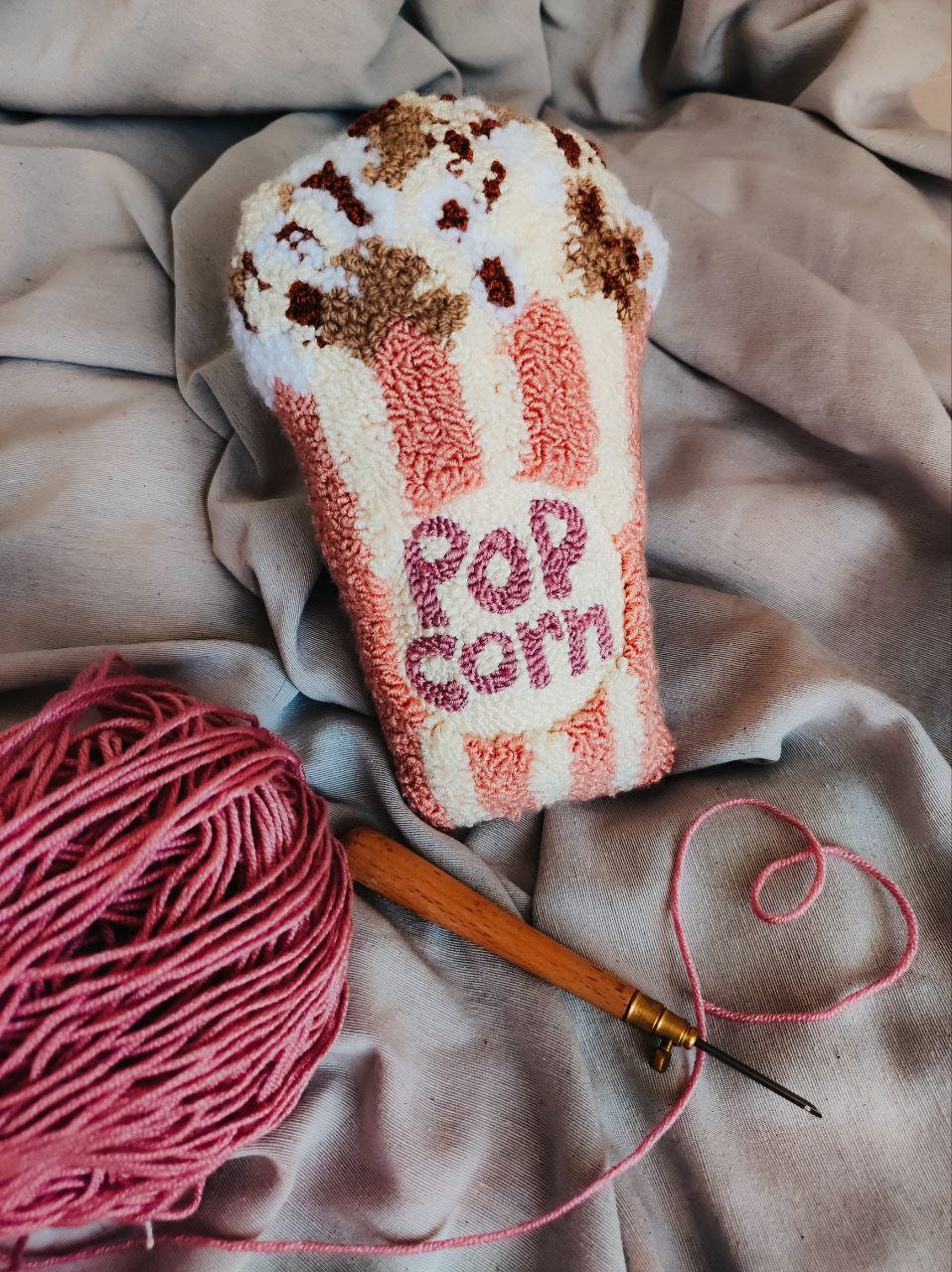 POP CORN TOY Two New Colours Pink and Blue Fluffy Punch Needle Popcorn ...