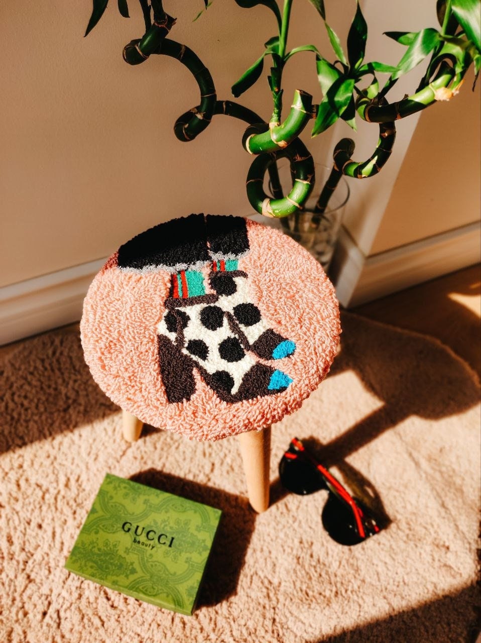 Pink Designer Chair Like a Gucci Craft Punchneedle Stool Fashion Style ...