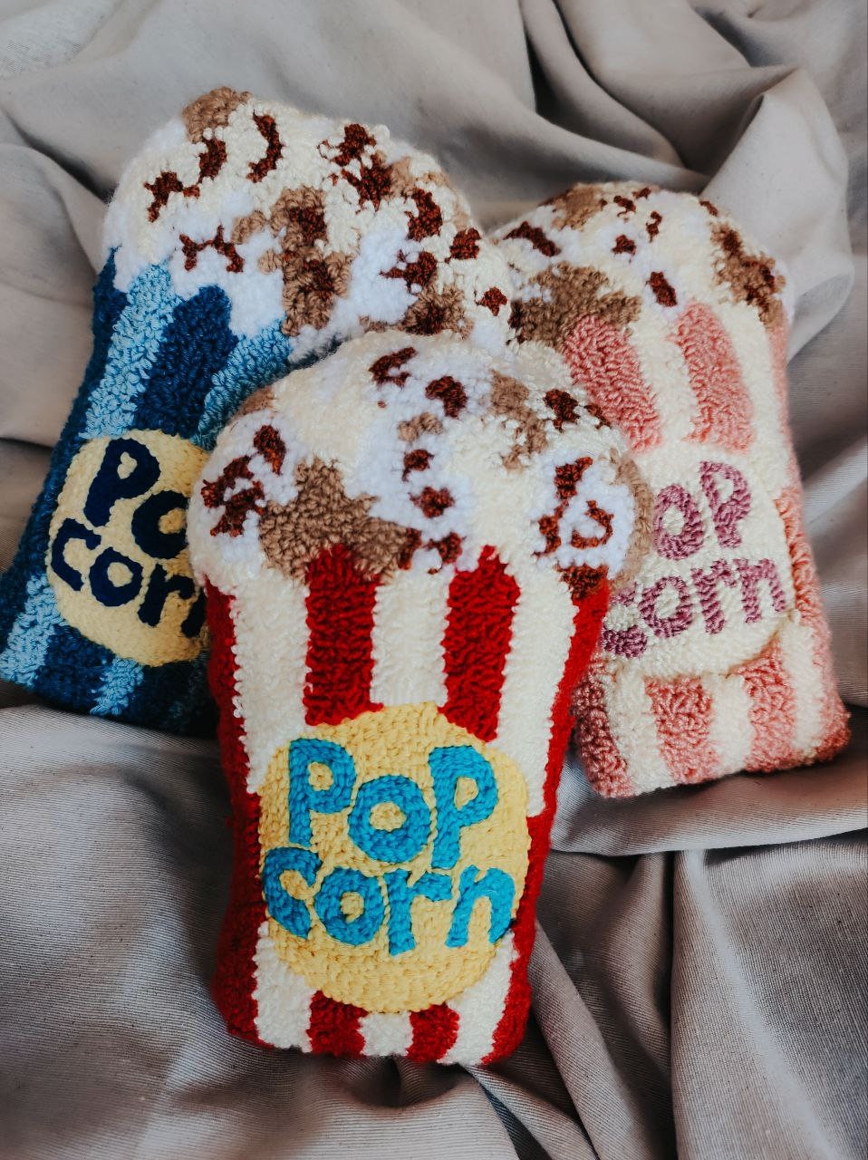 POP CORN TOY Two New Colours Pink and Blue Fluffy Punch Needle Popcorn ...
