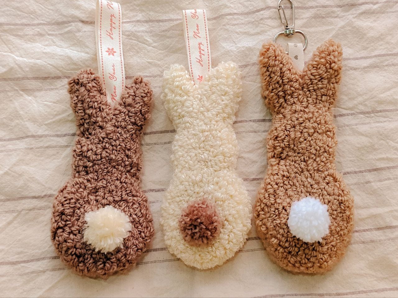Cute Keychain Set of 3 Pieces: Punch Needle Bunny Rabbit or Camomile ...