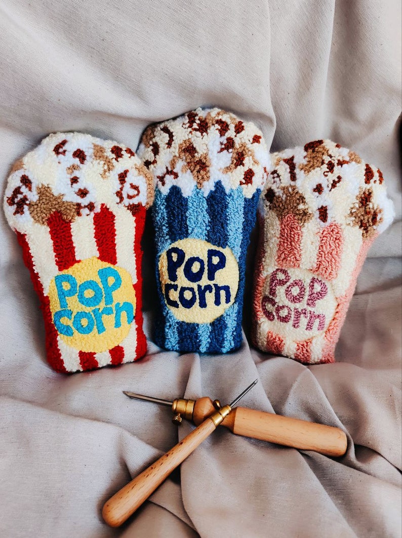 POP CORN TOY Two New Colours Pink and Blue Fluffy Punch Needle Popcorn ...