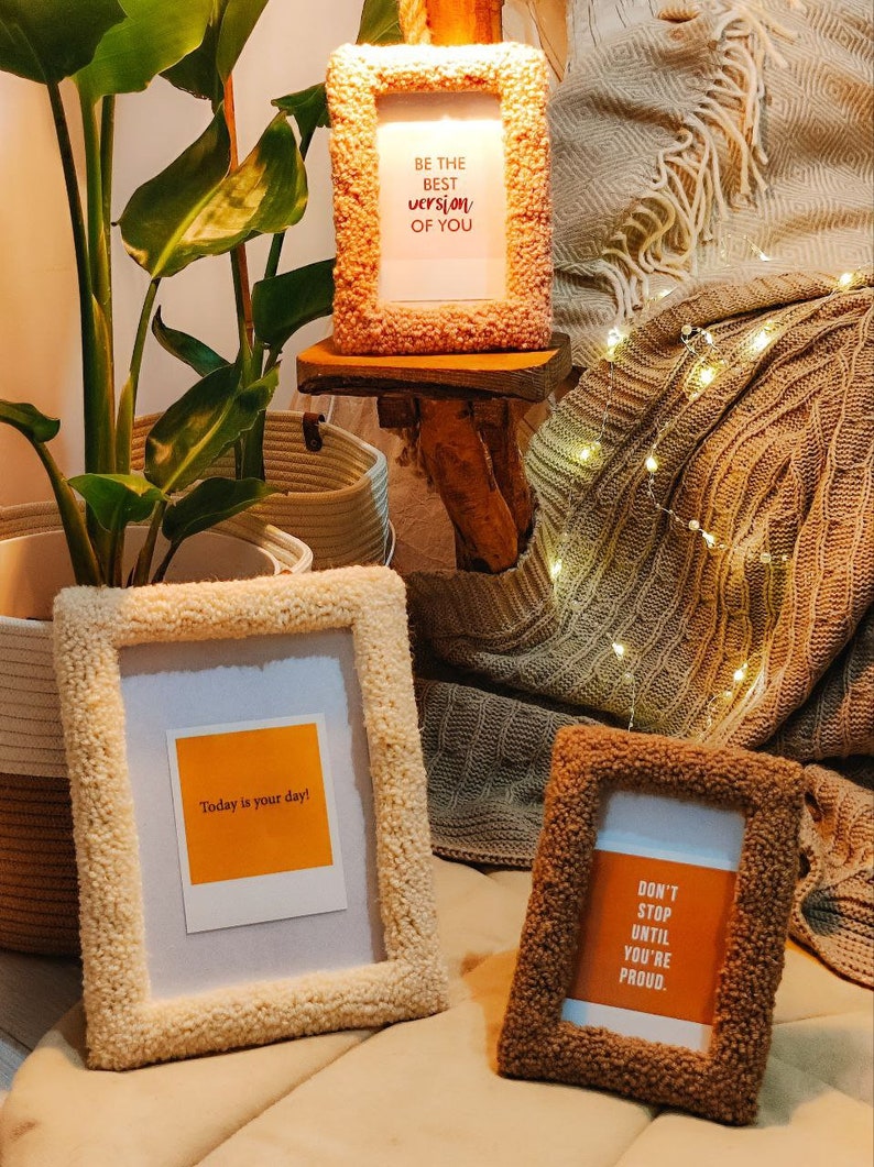 Punchneedle Photoframes Pink Pudra Beige Teddy White Ivory Tufted Trend ...