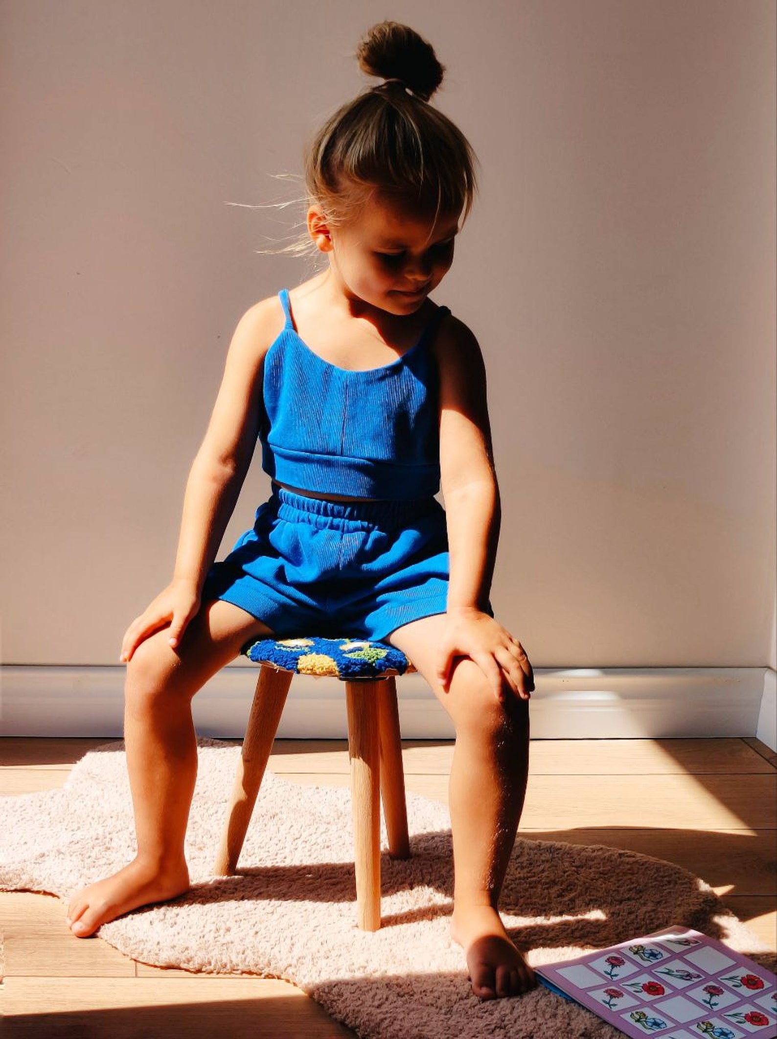 Babyroom Chair Blue Handmade Tufted Stool With Flowers - Etsy