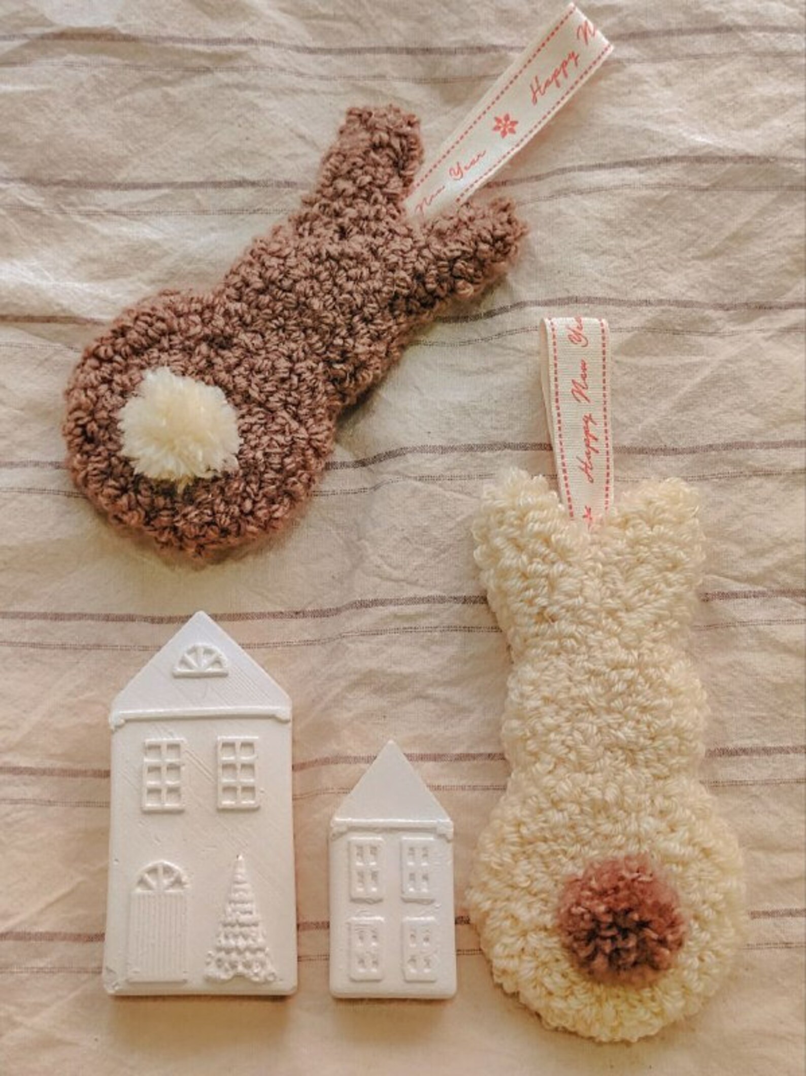 Cute Keychain Set of 3 Pieces: Punch Needle Bunny Rabbit or Camomile ...