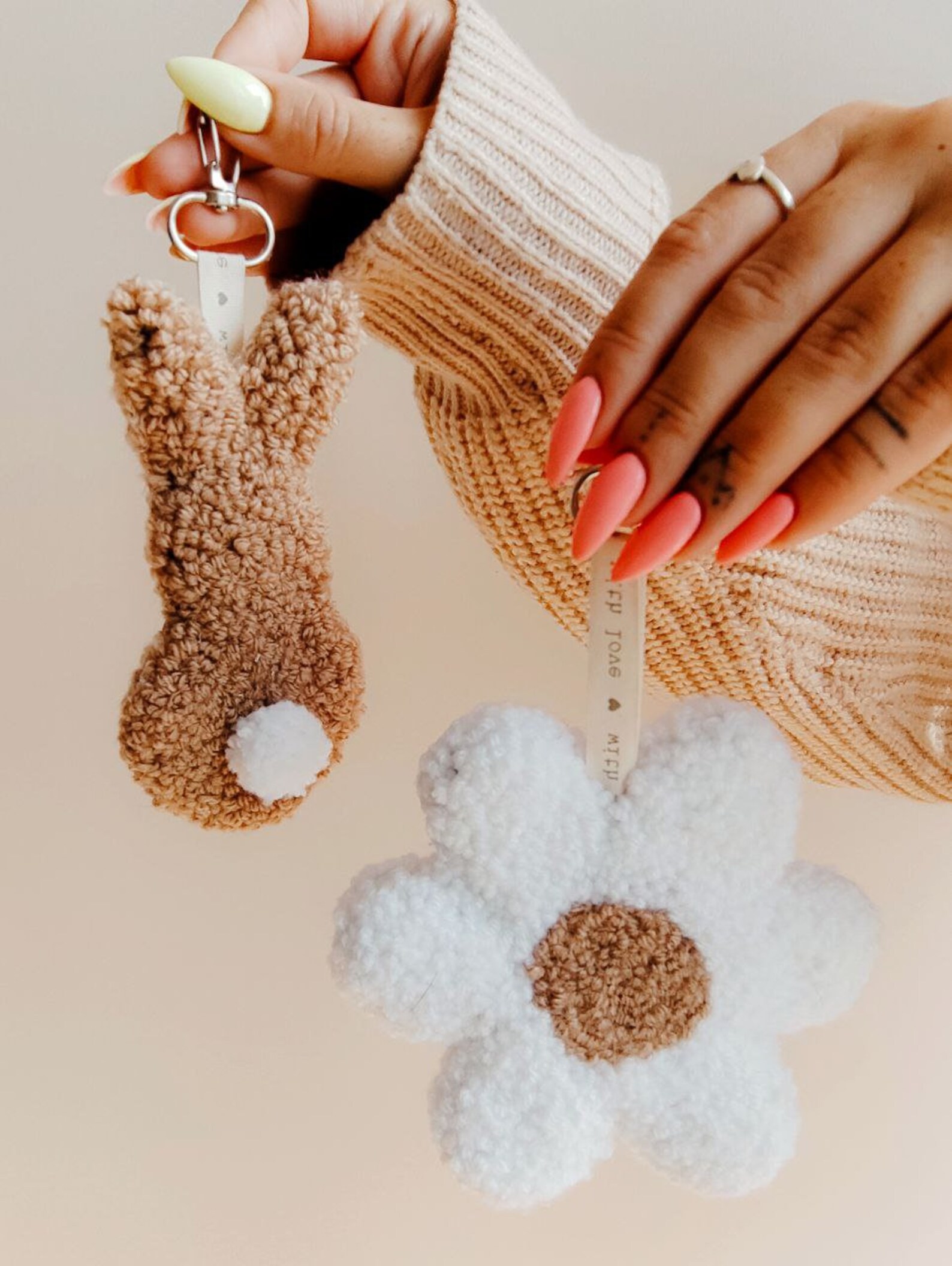 Cute Keychain Set of 3 Pieces: Punch Needle Bunny Rabbit or Camomile ...