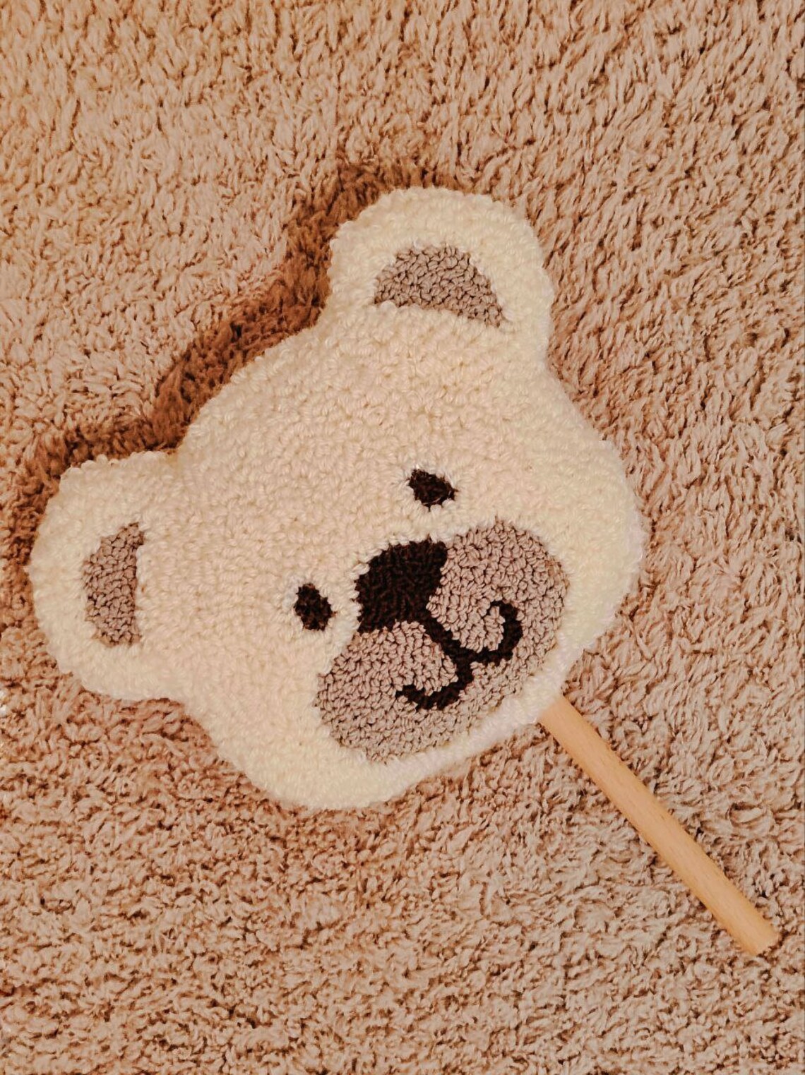 Ivory Punchneedle Teddy Bear on a Stick First Toy for Newborn Aesthetic ...