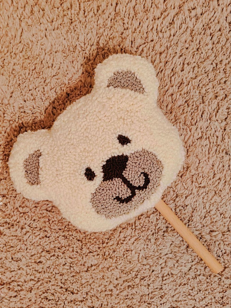 Ivory Punchneedle Teddy Bear on a Stick First Toy for Newborn Aesthetic ...