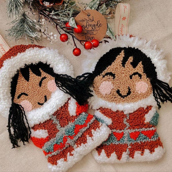 Christmas Punchneedle Decor Plush Christmas Tree Toys on a Skewer Beige ...