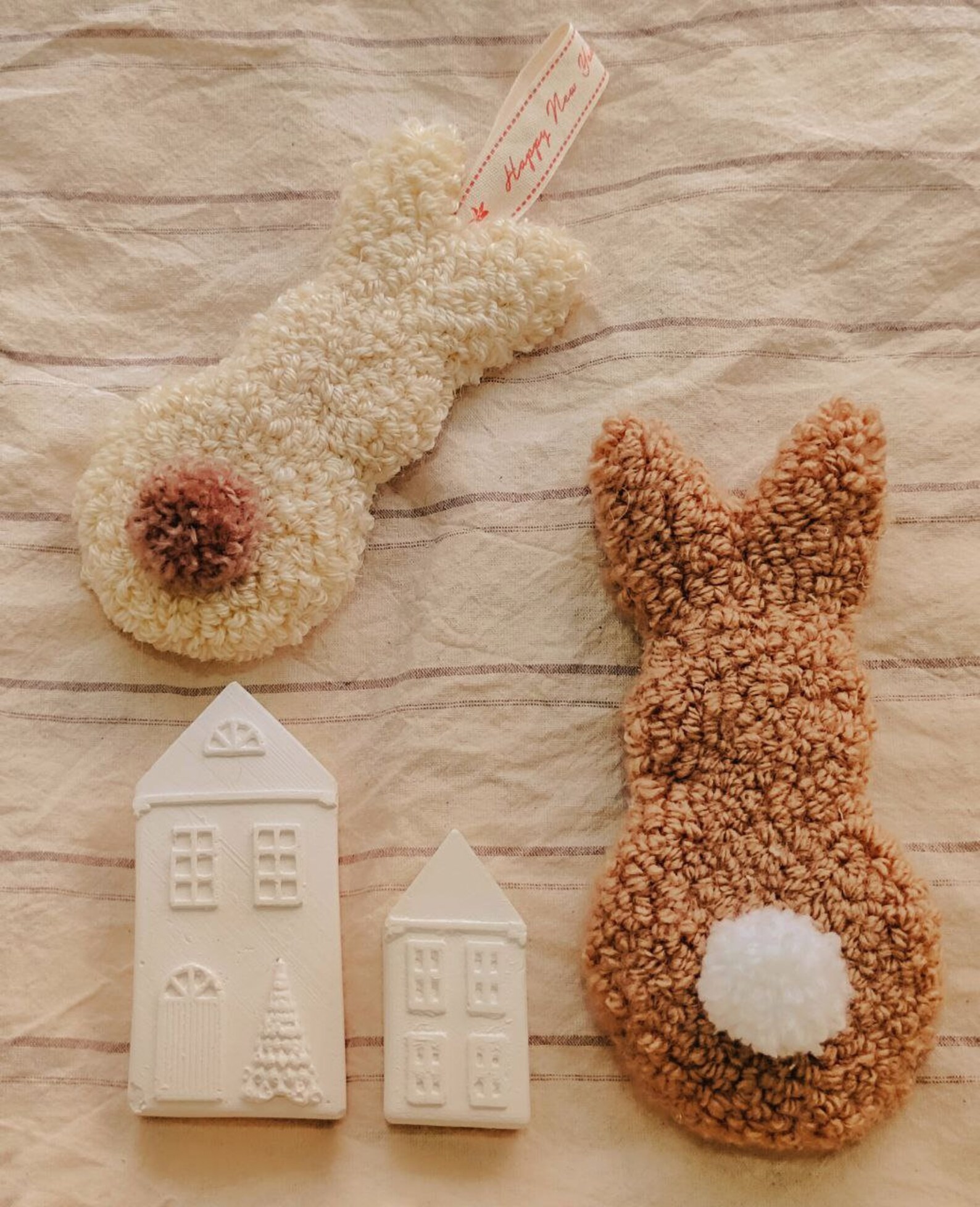 Cute Keychain Set of 3 Pieces: Punch Needle Bunny Rabbit or Camomile ...