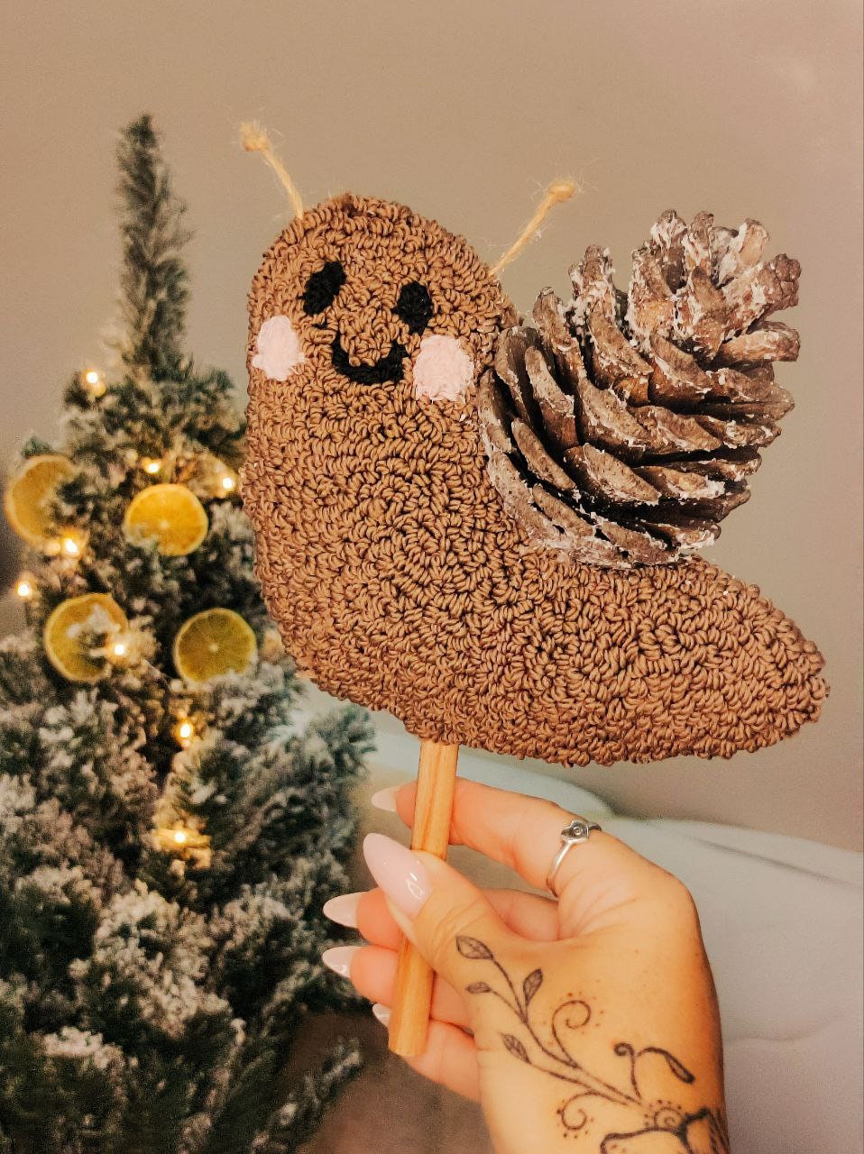 Christmas Punchneedle Decor Plush Christmas Tree Toys on a Skewer Beige ...