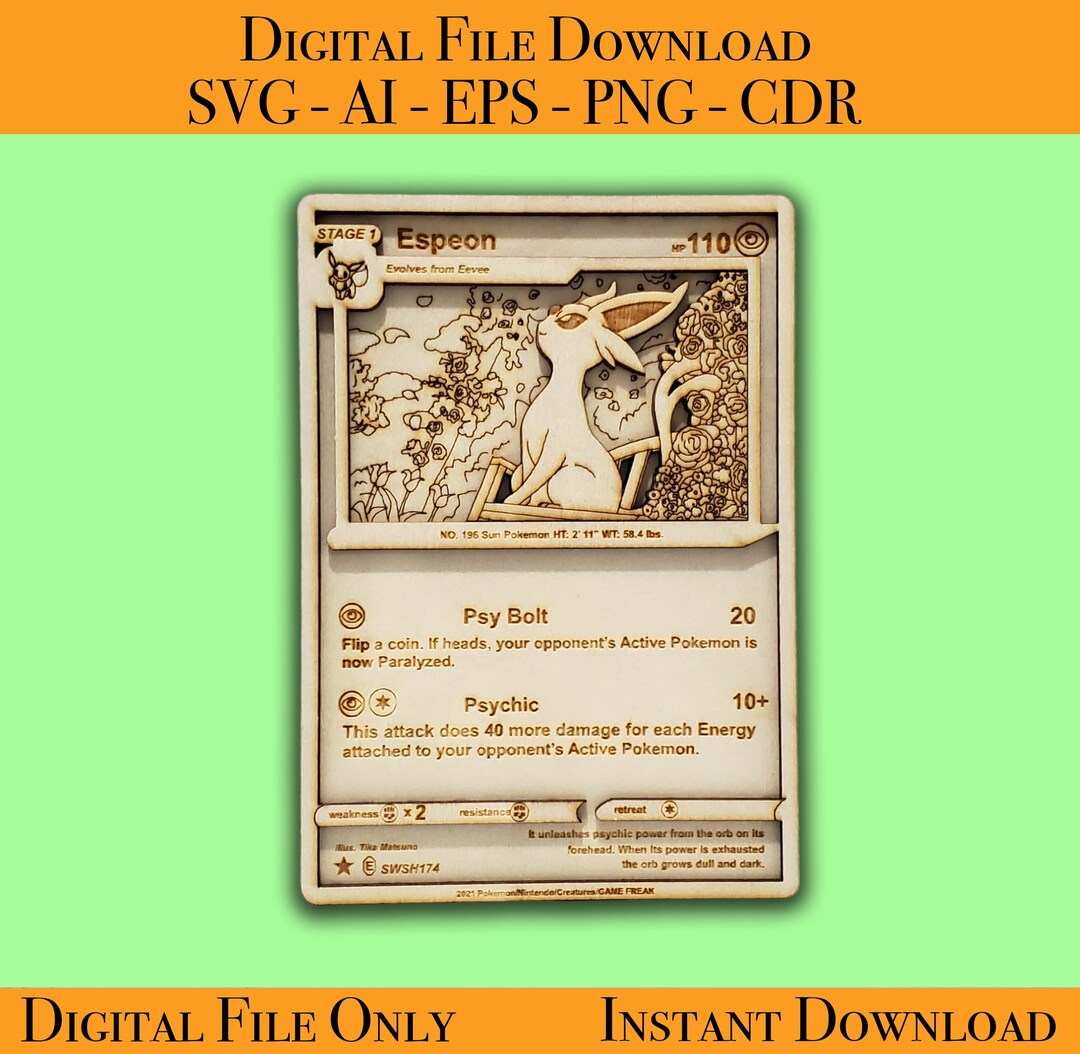 Espeon Card Laser Cutter Files Vector for Wood Glowforge, Light Burn ...