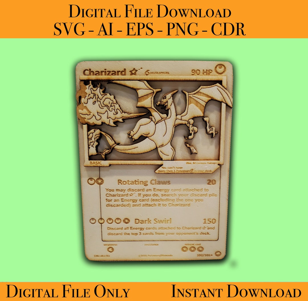 Shiny Charizard Pokemon Card Laser Cutter Files Vector Ready for Wood ...
