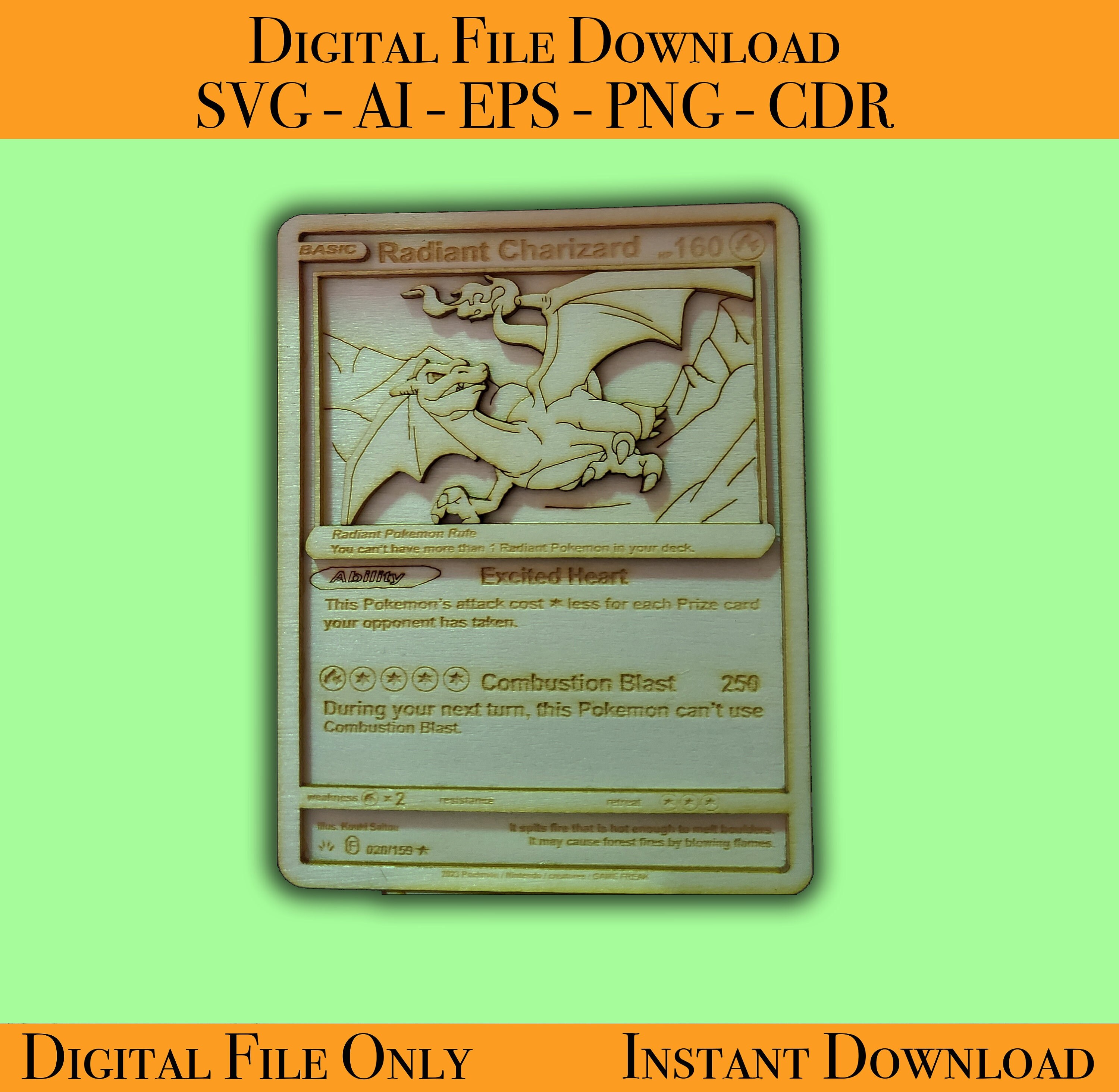 Radiant Charizard Pokemon Card Laser Files Vector Ready for Wood ...