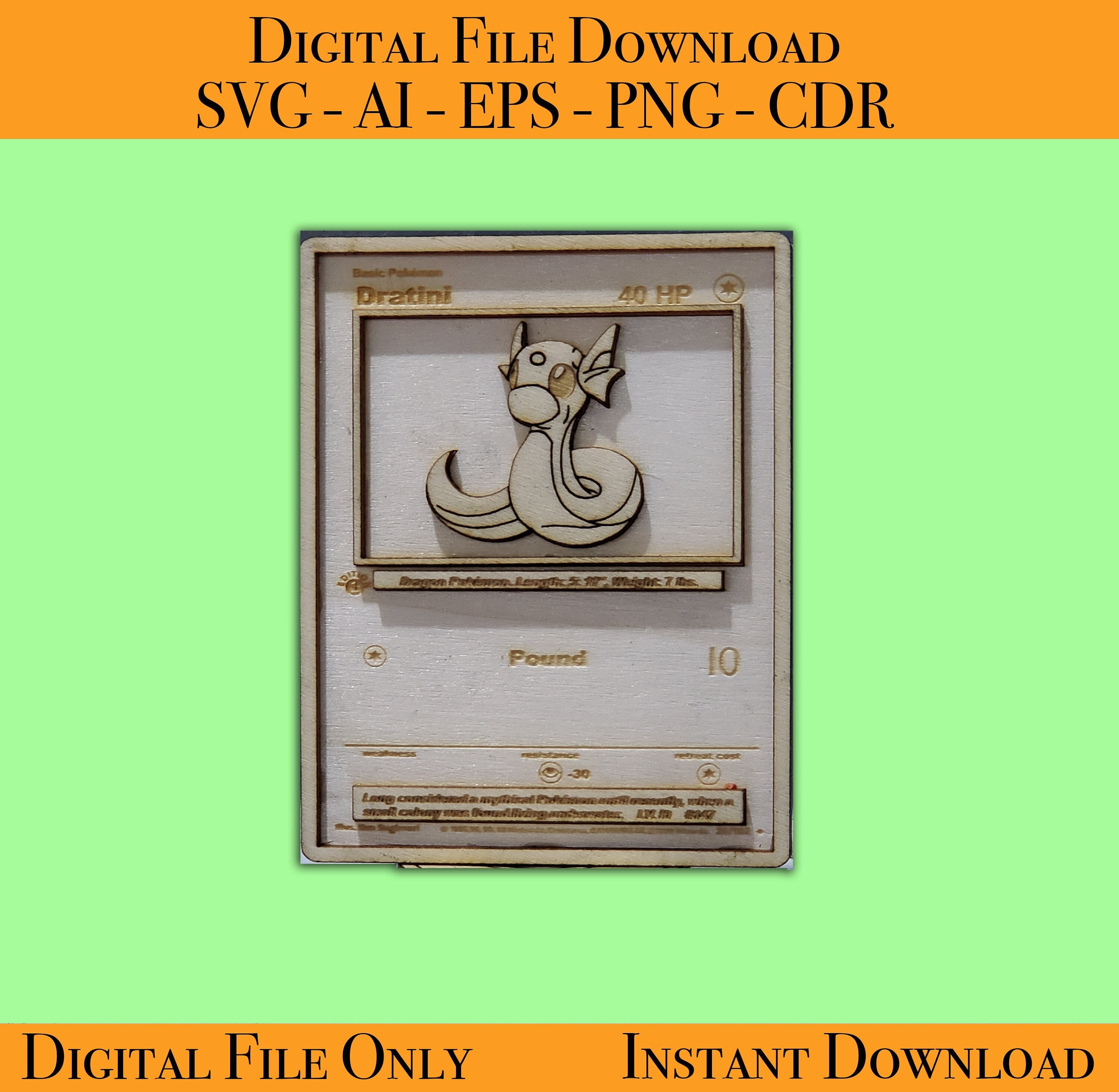 Dratini Pokemon Card Laser Cutter Files Vector Ready for Wood Glowforge ...