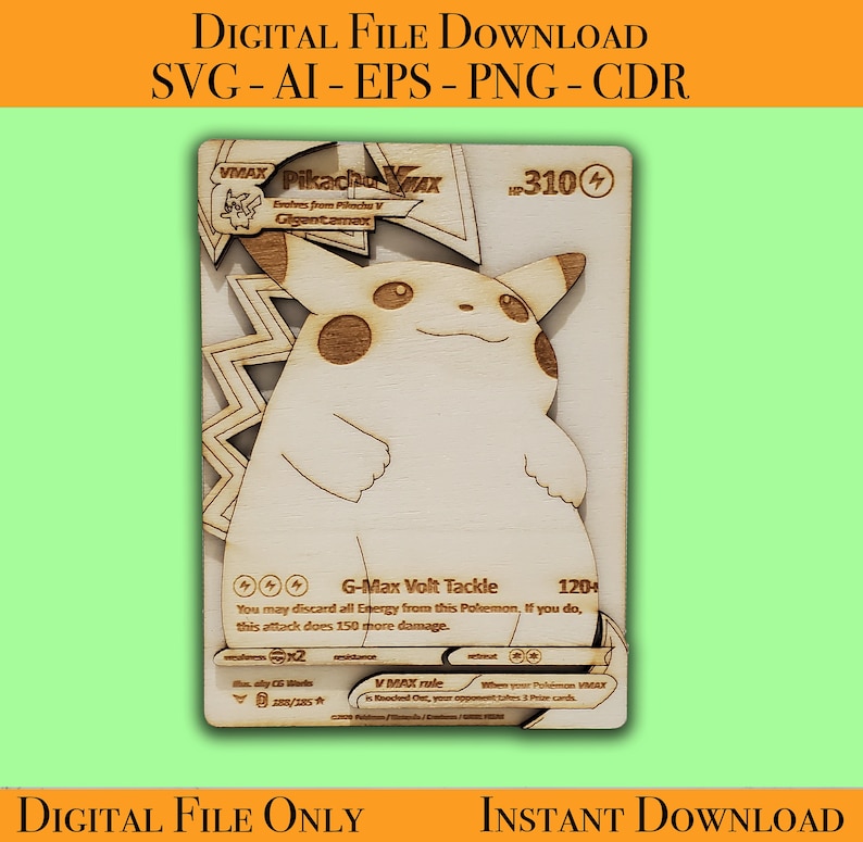 Pikachu Vmax Pokemon Card Laser Cutter Digital Files Vector for Wood ...
