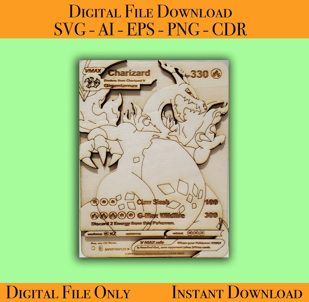 Vmax Charizard Pokemon Card Laser Files Vector Ready for Wood Glowforge ...