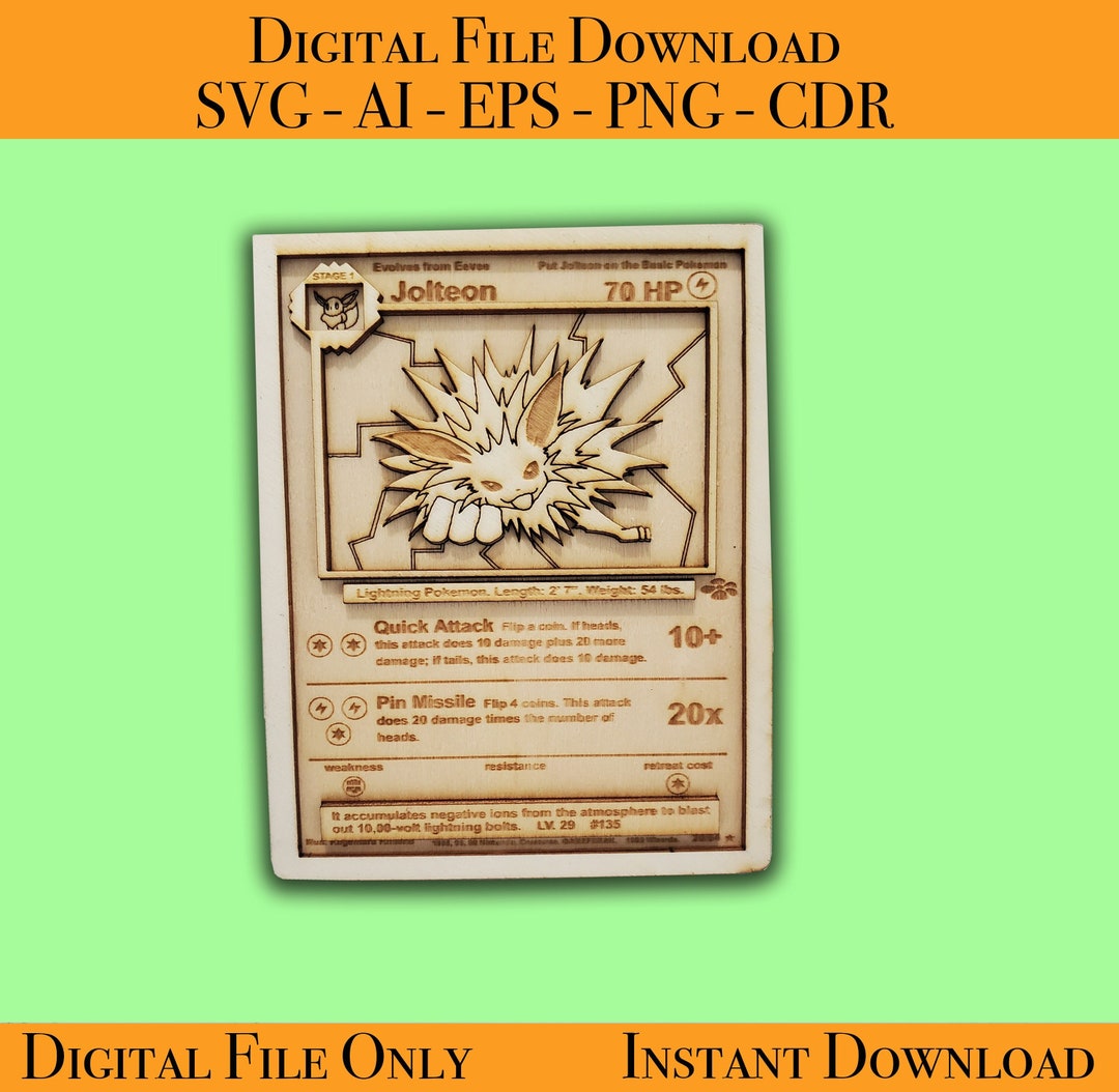 Jolteon Pokemon Card Laser Cutter Files Vector Ready for Wood Glowforge ...